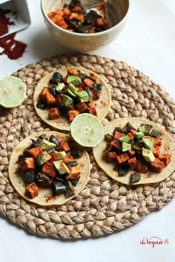 Roasted Poblano Pepper & Sweet Potato Tostadas - The Vegan 8